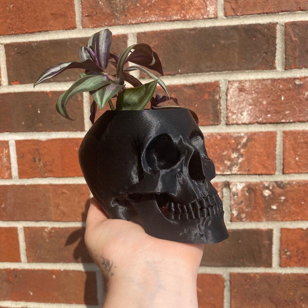 Skull 3D Printed Plant Pot Spooky Plant Pot 3D Printer Office Planter ...