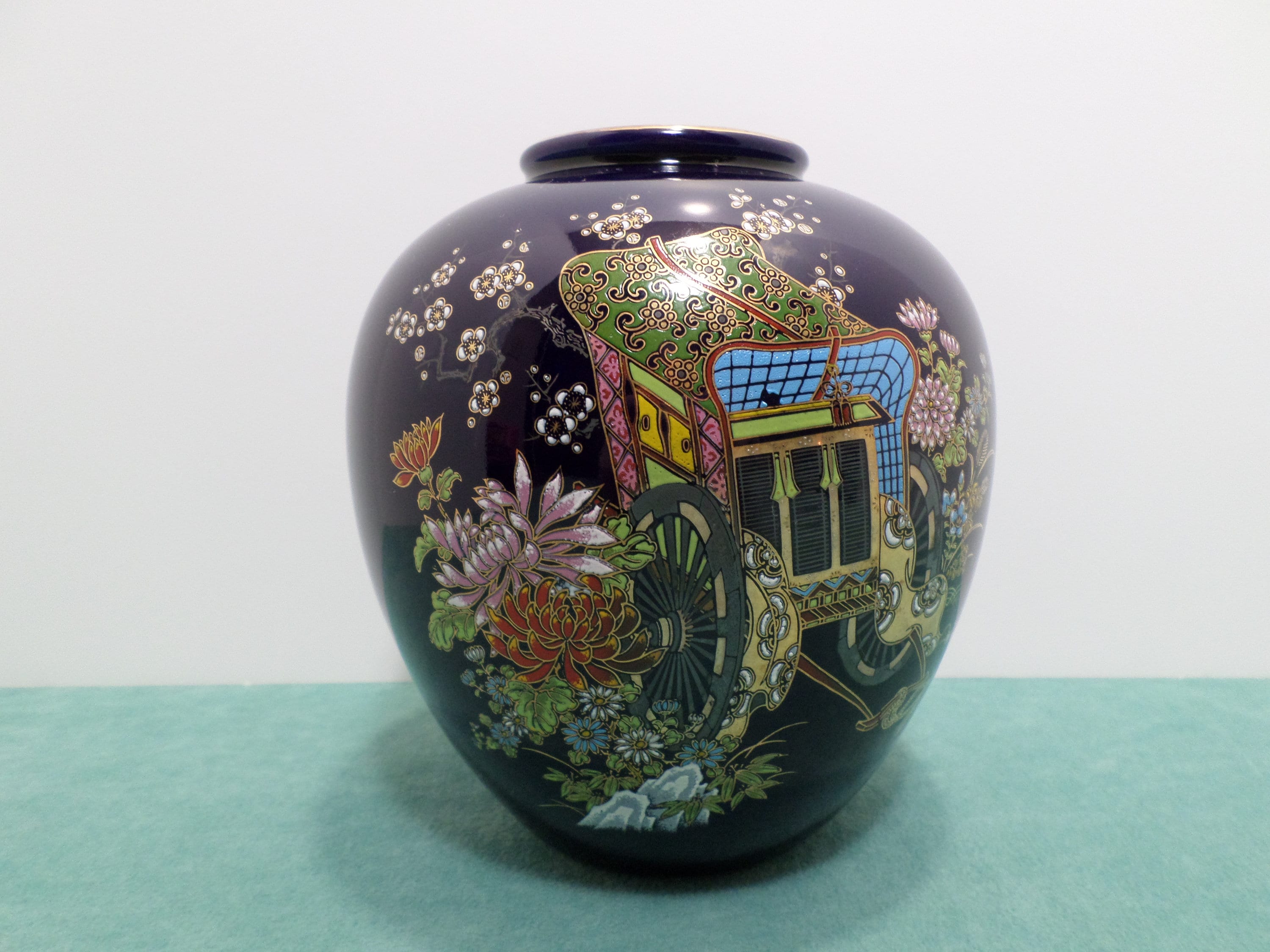 Japanese Kutani-ware Cobalt Blue Vase Hand Painted Porcelain Made in ...