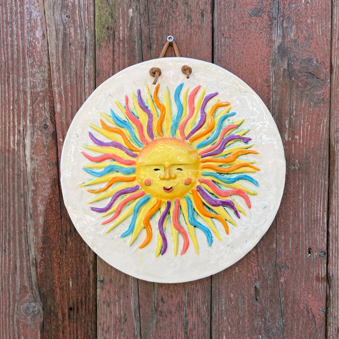Handcrafted Ceramic Sun Face Tile Garden Gift Ceramic - Etsy
