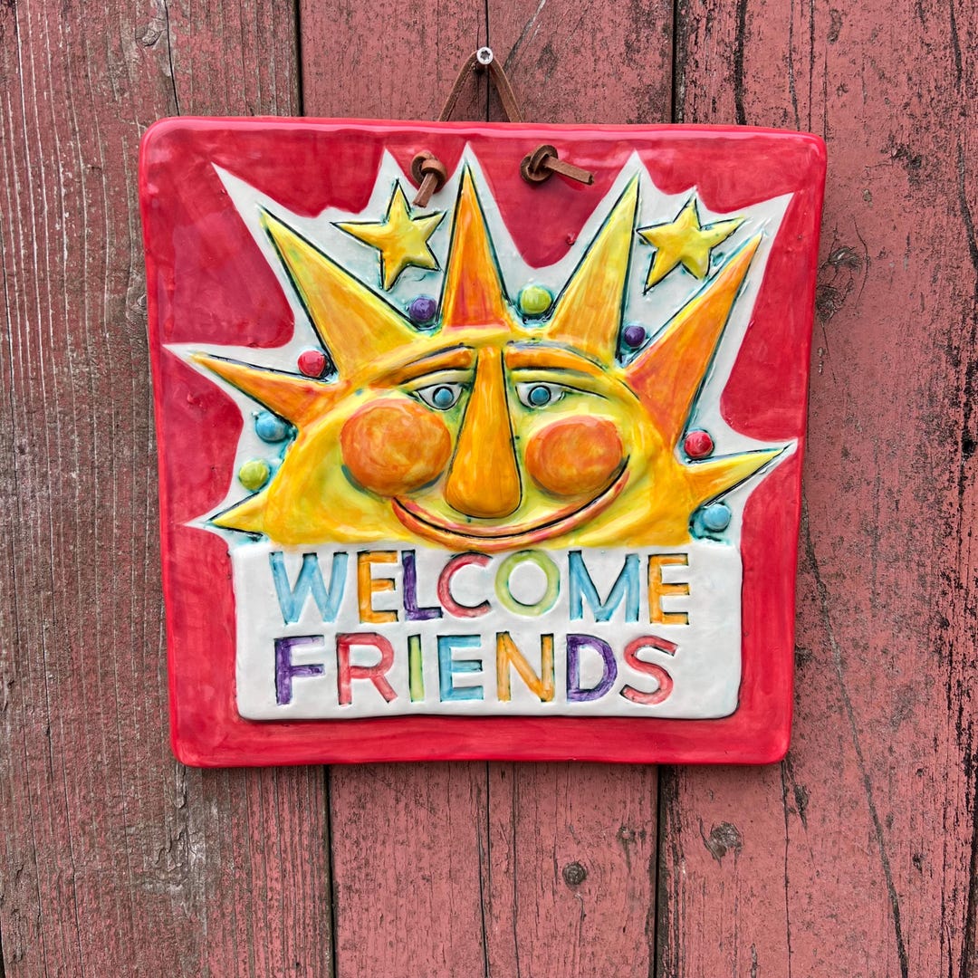 Welcome Friends Sign/plaque, Porch Decor, Handmade Ceramic, Home/garden ...