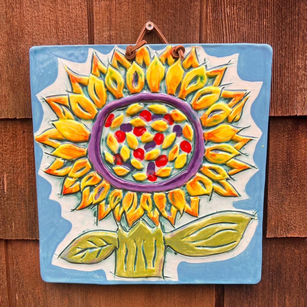 Handmade Ceramic Sunflower Plaque - Home and Garden Wall Decor - Porch ...