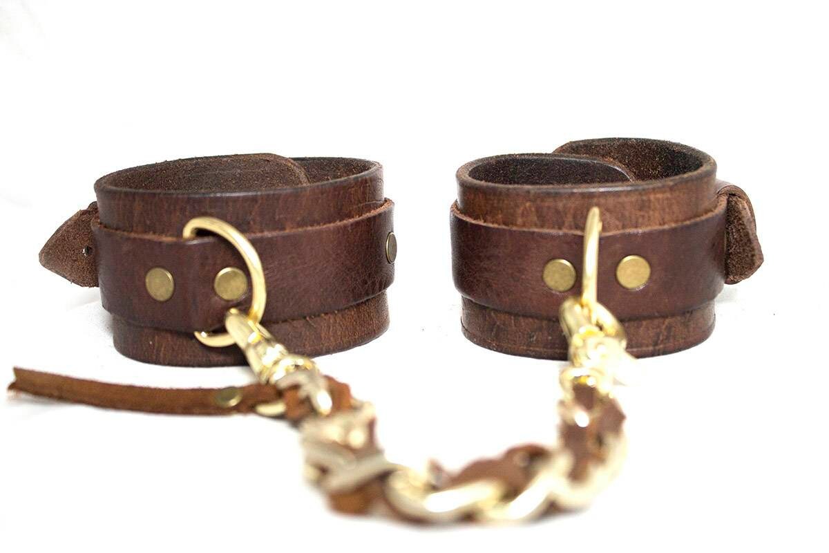 Leather Brown Handmade Bondage Handcuffs Cuffs Handmade - Etsy