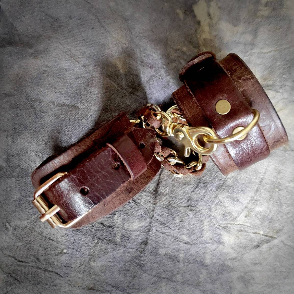 Leather Brown Handmade Bondage Handcuffs Cuffs Handmade - Etsy