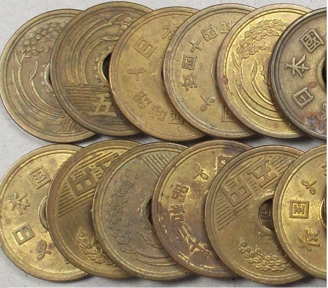 6 Real Japanese Coins (5-yen) - Set of SIX (6) - Circulated, Various ...