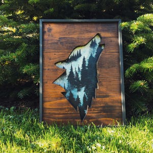 Hand-painted Forest Wolf Wood Wall Art: Mountain Decor - Etsy