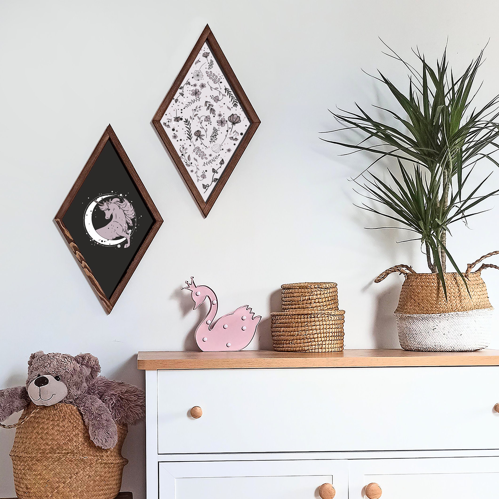 Elegant Floral Print - Minimalist Decor With Wooden Art Frame - Etsy