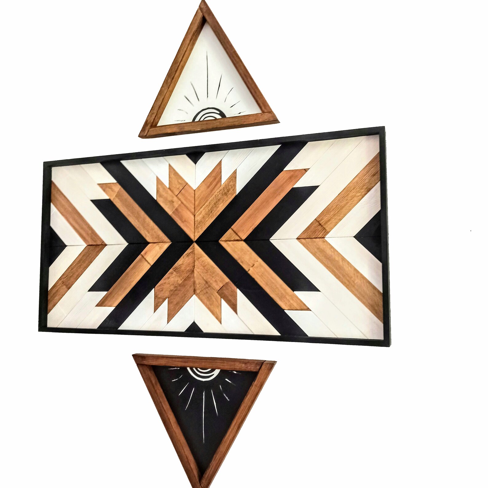 Striking Aztec Geometric Wall Art - Large Customizable Wood Decor With ...