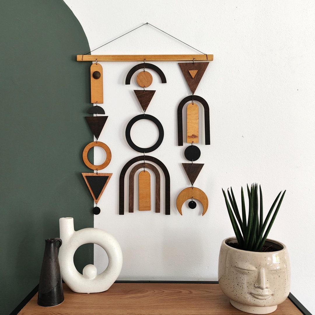 Geometric Wooden Wall Art - Modern Abstract Hanging Decor - Handcrafted ...