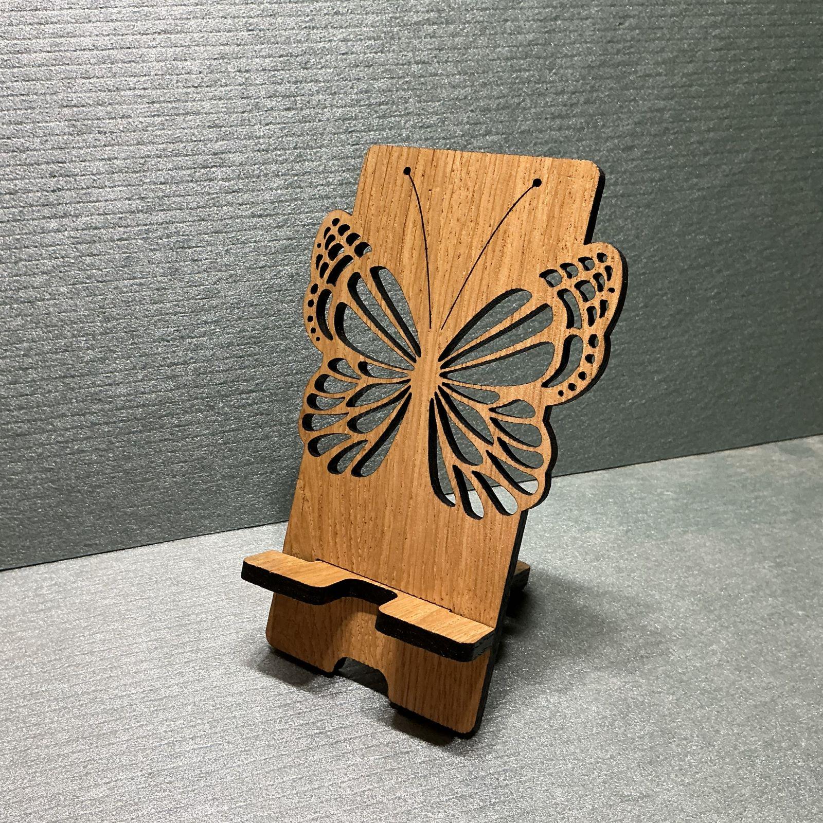 Handmade Oak Phone Stand – Butterfly Design – Wooden Holder – Natural ...