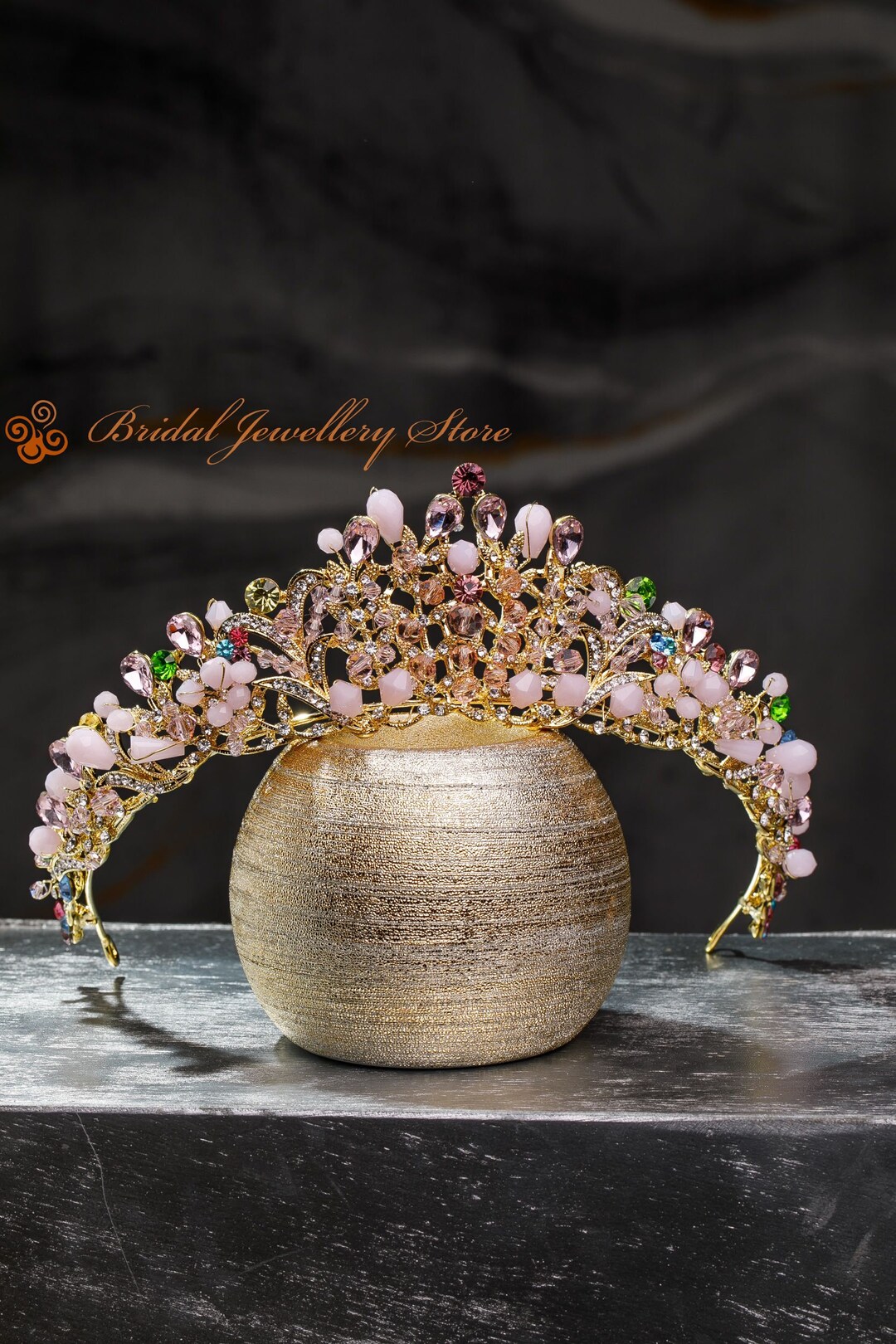 Crystal Bridal Tiara, Gold Wedding Crown, Gift Box Set - Etsy