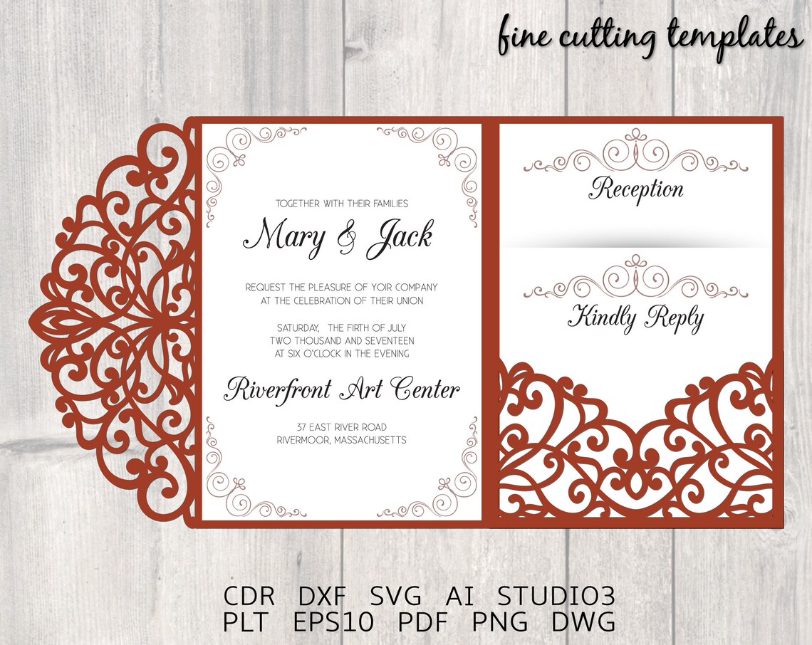 Tri Fold 5x7 Pocket Envelope SVG Cutting Template Wedding | Etsy