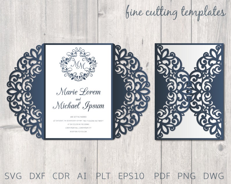 Gate card SVG Wedding template Laser cut invitation lace | Etsy