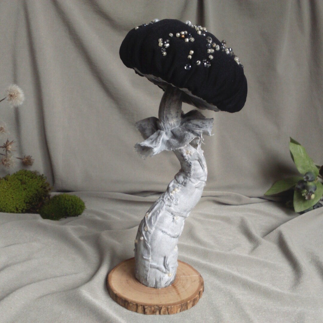 Black Fungi Sculpture. Mushroom Decor. Fungi Art. Fabric Toadstool ...