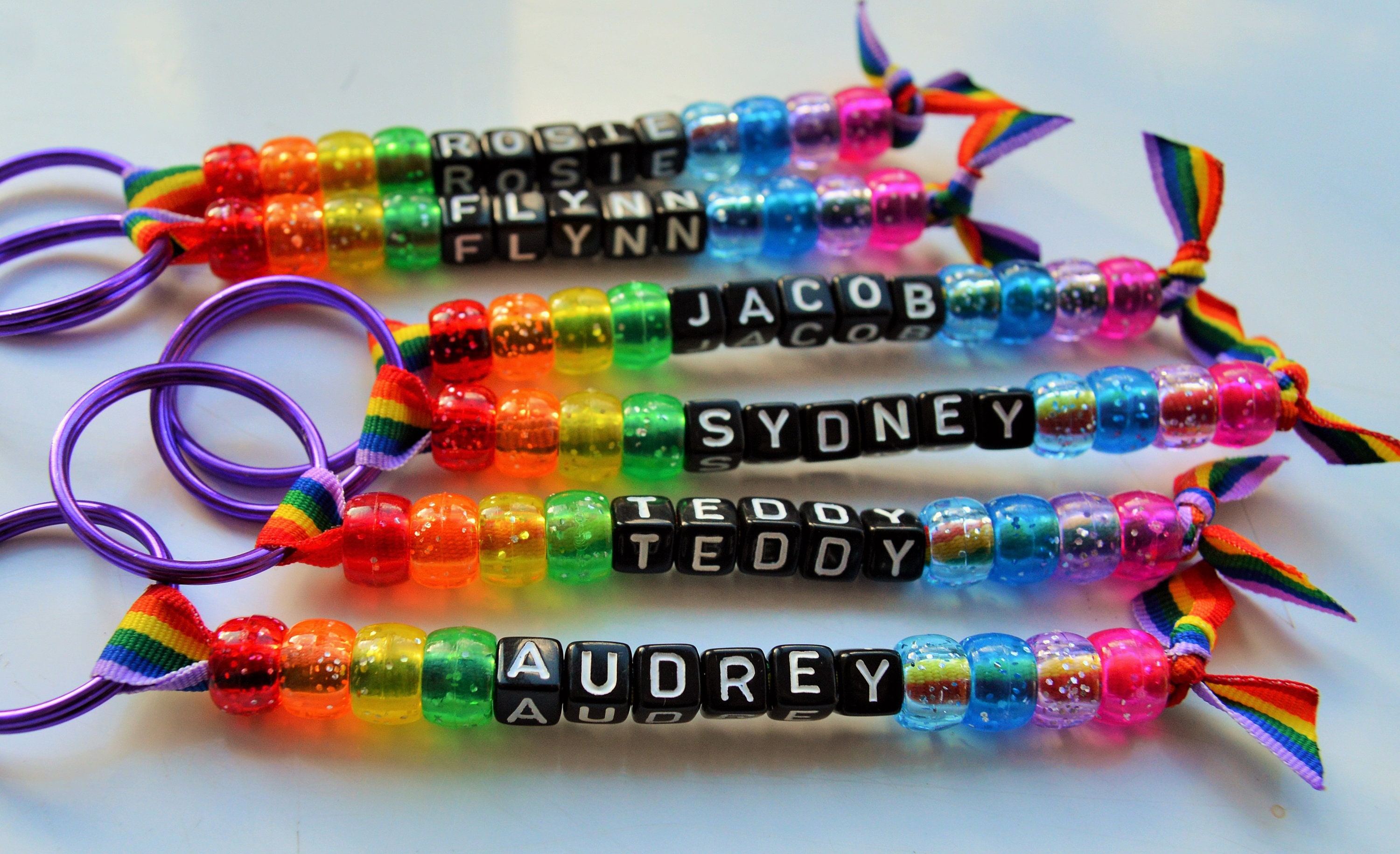 PERSONALISED Rainbow Name Keyring Keychain, Party Present, Bag Tag, Zip ...