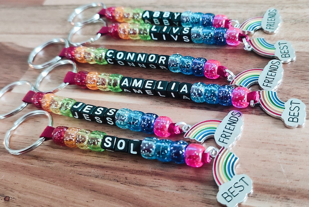 Personalized BFF Rainbow Keychain Set: Beaded Name Keyrings - Etsy