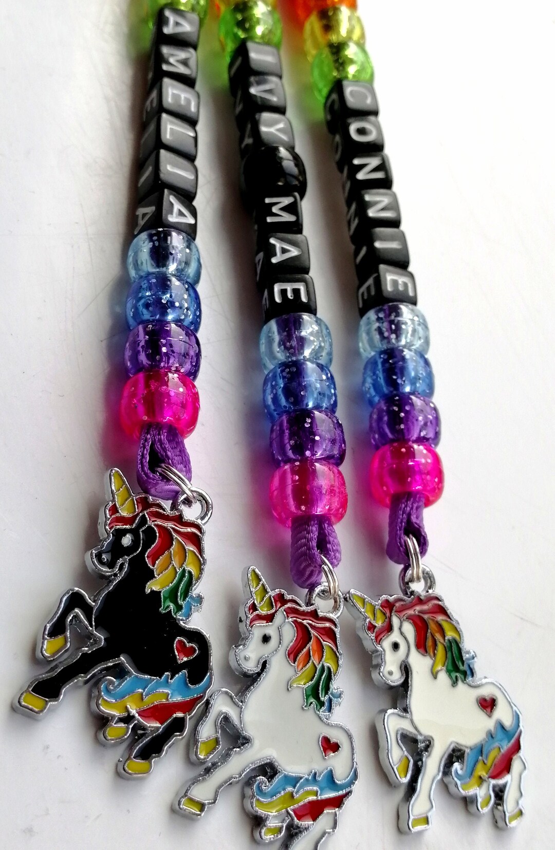 Personalized Unicorn Keychain: Rainbow Beaded NAME Keyring Bag Charm - Etsy