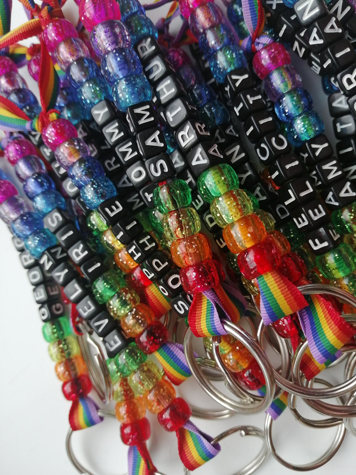 PERSONALISED Rainbow Name Keyring Keychain, Party Present, Bag Tag, Zip ...