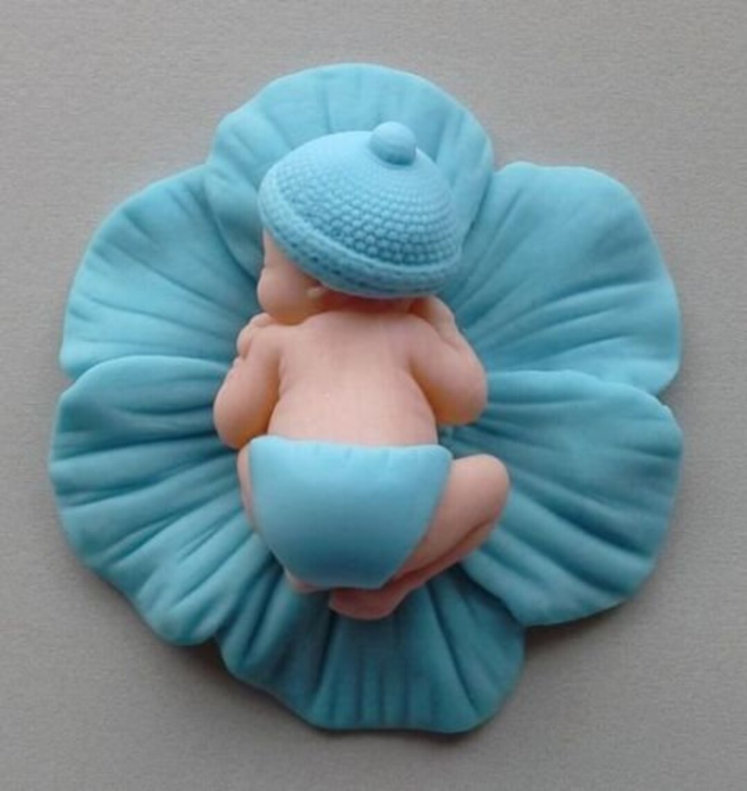 Sleeping Baby Boy on a Blue Anemone Flower Edible Sugar Paste - Etsy
