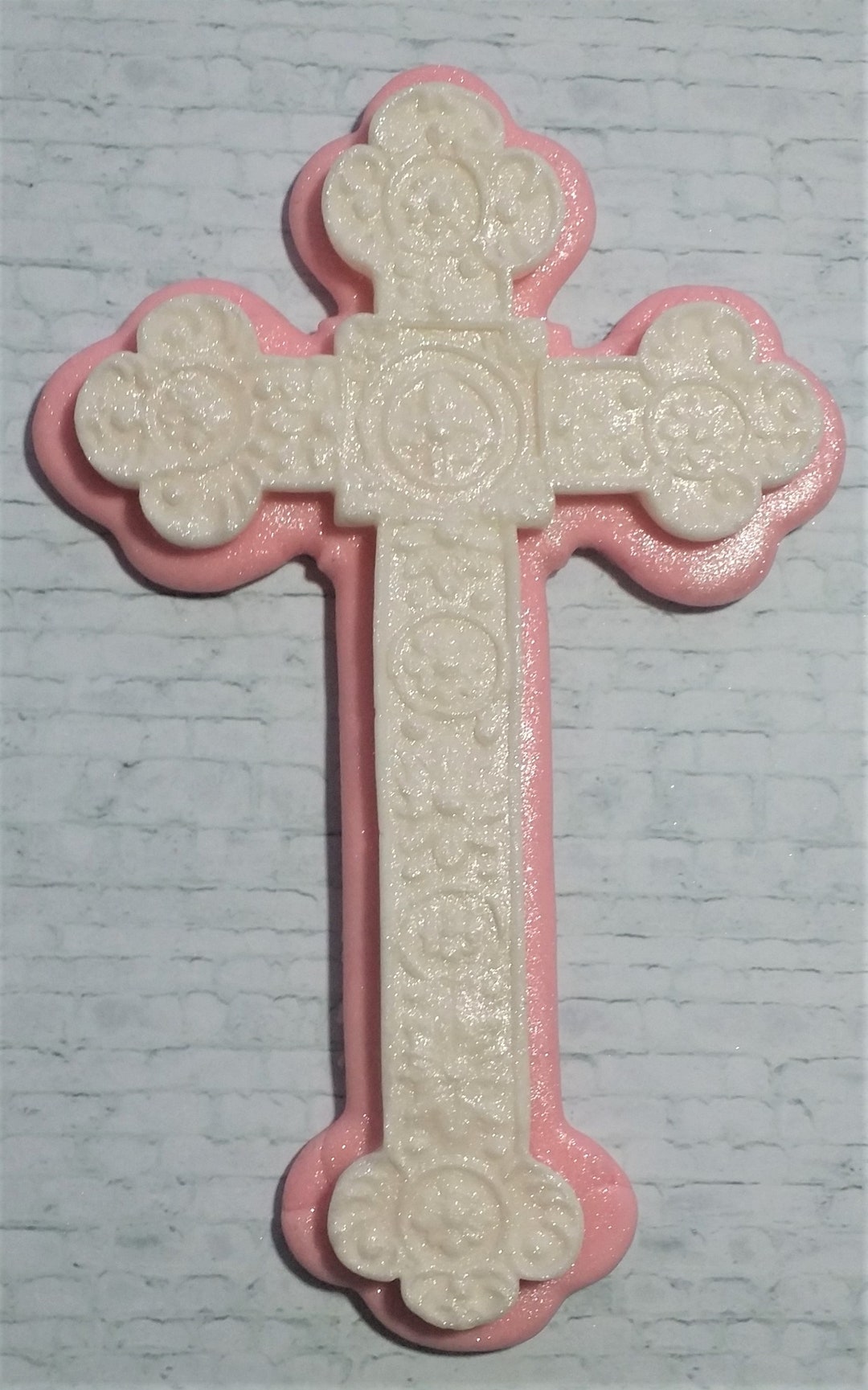 Large Pink and White Cross Edible Sugar Paste Cupcake Cake Toppers - Etsy