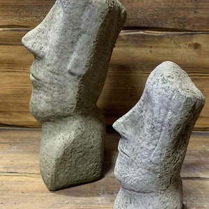 Stone Garden Pair of Moai Easter Island Head Tiki Ornaments Statues - Etsy UK