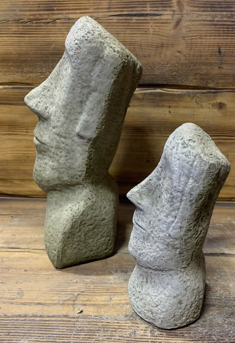 Stone Garden Pair of Moai Easter Island Head Tiki Ornaments - Etsy