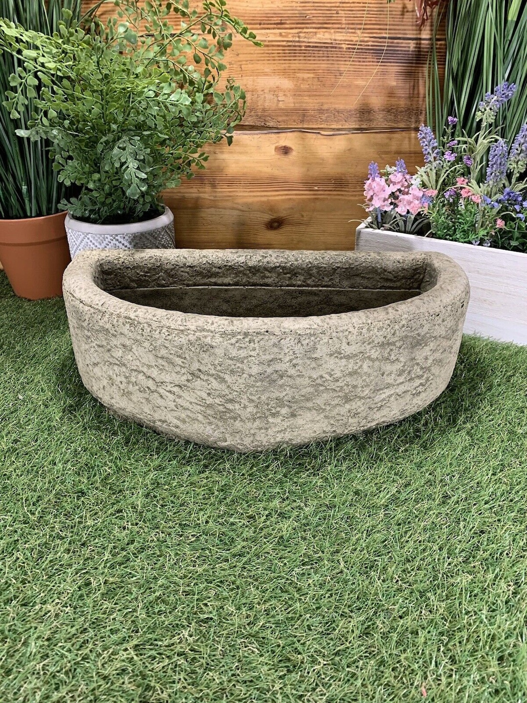 Stone Garden Half Circle Planter Plant Pot Ornament - Etsy UK