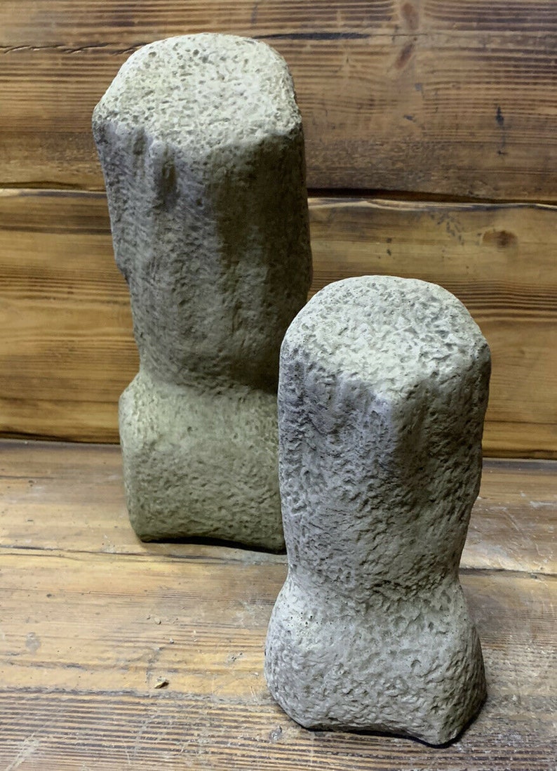 Stone Garden Pair of Moai Easter Island Head Tiki Ornaments - Etsy