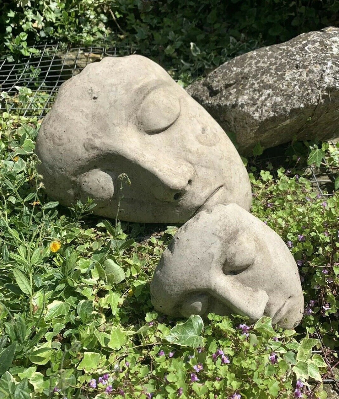 Stone Garden Beautiful Pair of Half Face Modern Art Statue Concrete ...