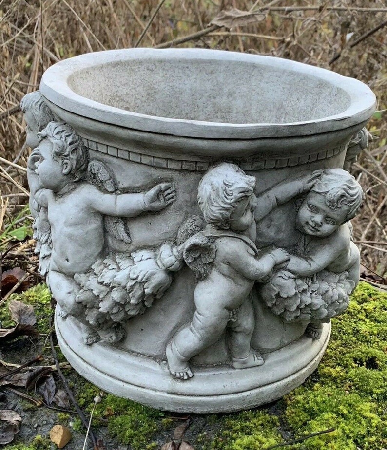 Stone Garden Cherub Plant Pot Roman Planter Ornament Detailed Gift ...