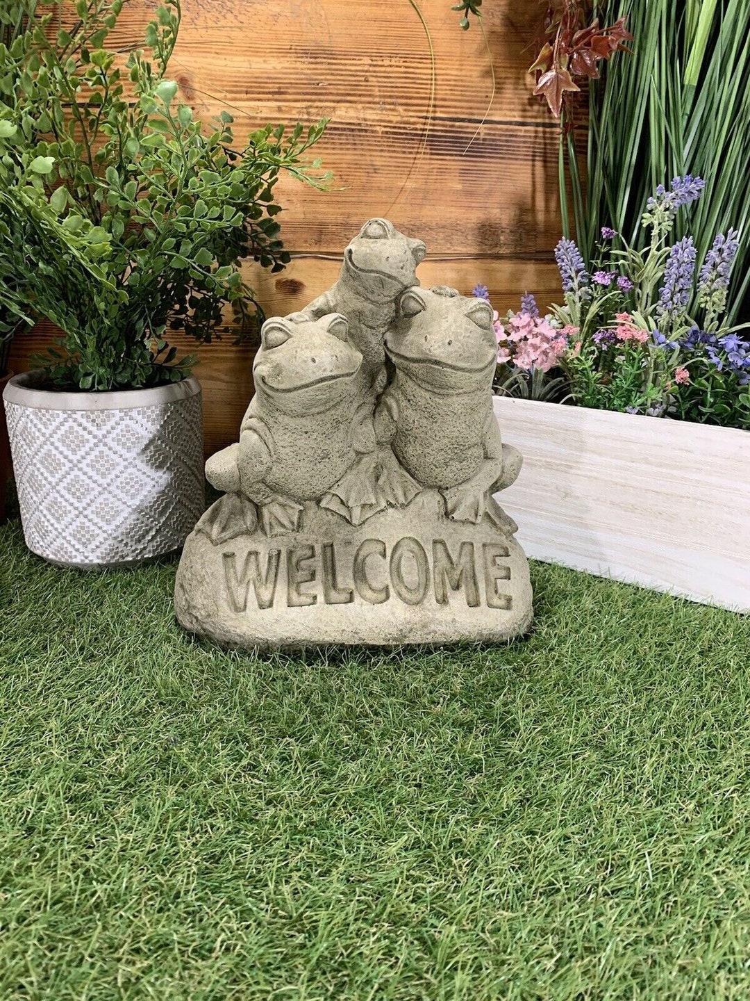 Stone Garden Cute Welcome Frog Toad Family Statue Ornament - Etsy UK
