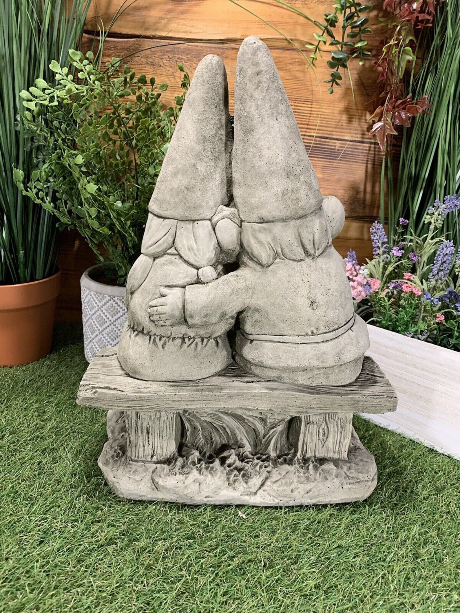 Stone Garden Stone Pair of Loving Gnomes on A Bench Gift Ornament - Etsy