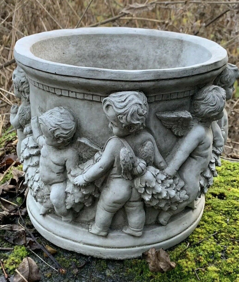 Stone Garden Cherub Plant Pot Roman Planter Ornament Detailed | Etsy