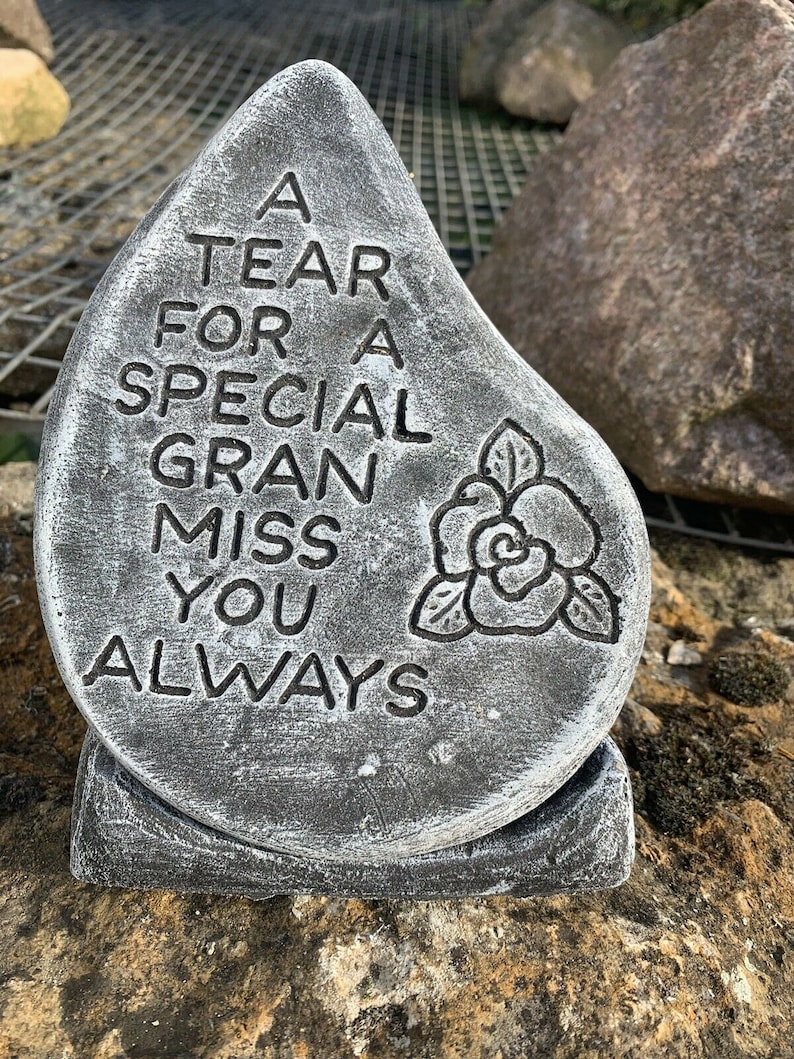 Stone Garden Special Gran Tear Drop Memorial Plaque Concrete Ornament ...