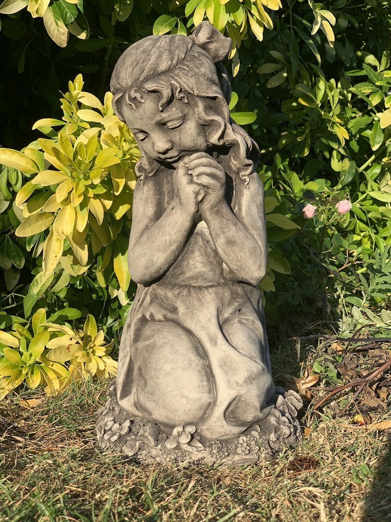 Stone Garden Cute Praying Girl Large Statue Ornament - Etsy