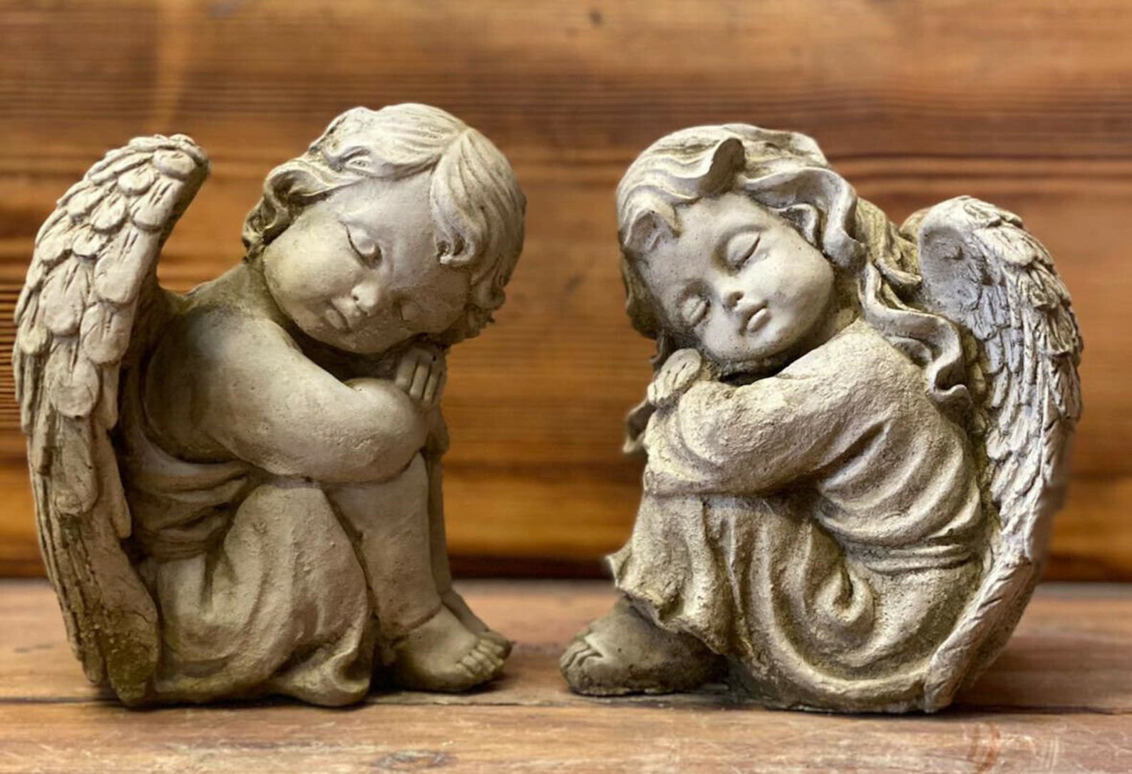 Stone Garden Pair of Sleeping Resting Angel Cherub Memorial | Etsy UK