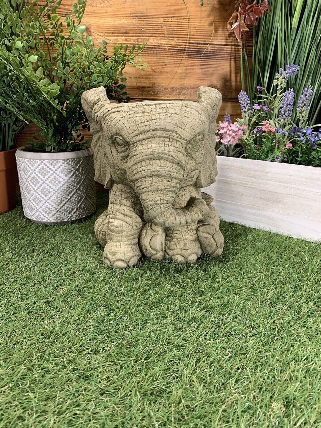 Stone Garden Elephant Planter X2 Plant Pot Flower Pot Hand Cast ...