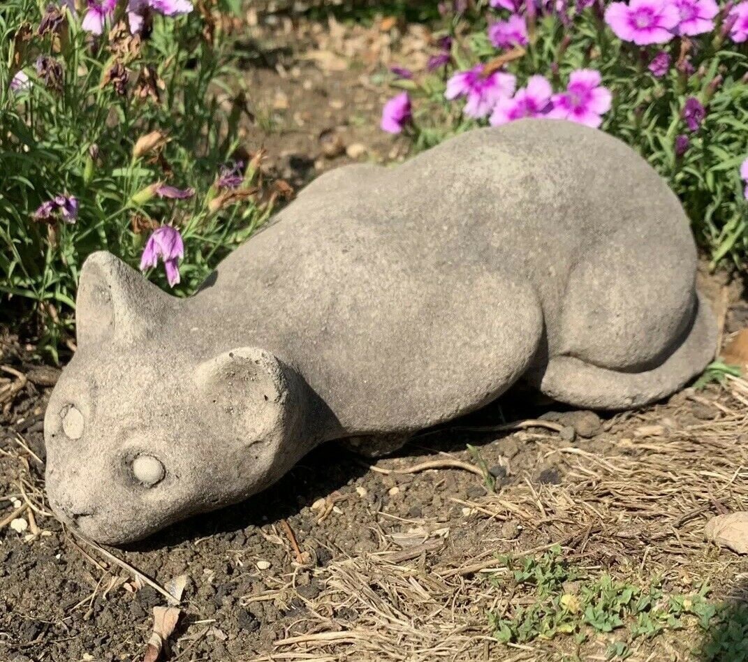 Stone Garden Laying Pouncing Cat Concrete Ornament Gift - Etsy