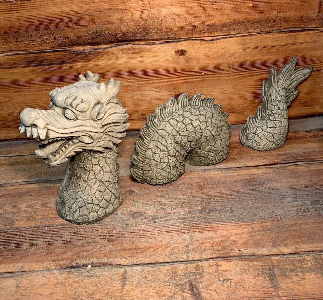 Stone Garden Chinese Dragon 3 Piece Set Statue Ornament - Etsy