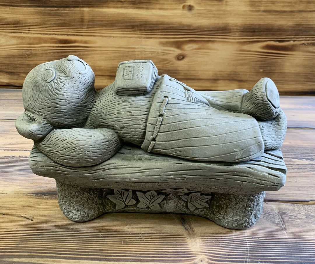 Stone Garden Sleeping Teddy Bear Statue Ornament - Etsy UK