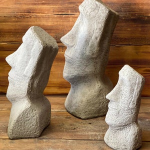 Stone Garden Set of 3 Moai Easter Island Head Tiki Ornament Statues - Etsy UK
