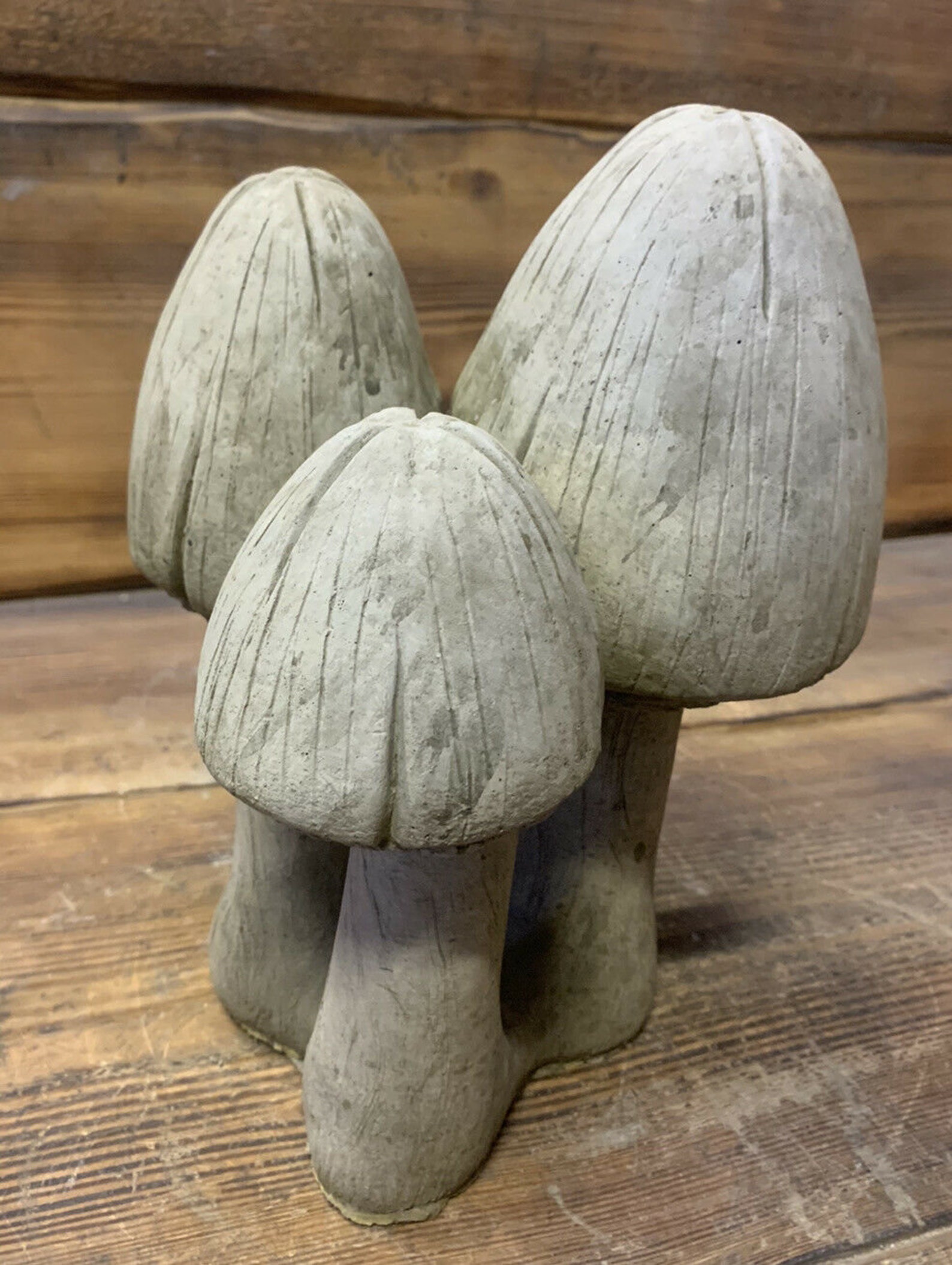 Stone Garden Traditional 3 Toadstool Mushroom 2 Piece Concrete Ornament ...