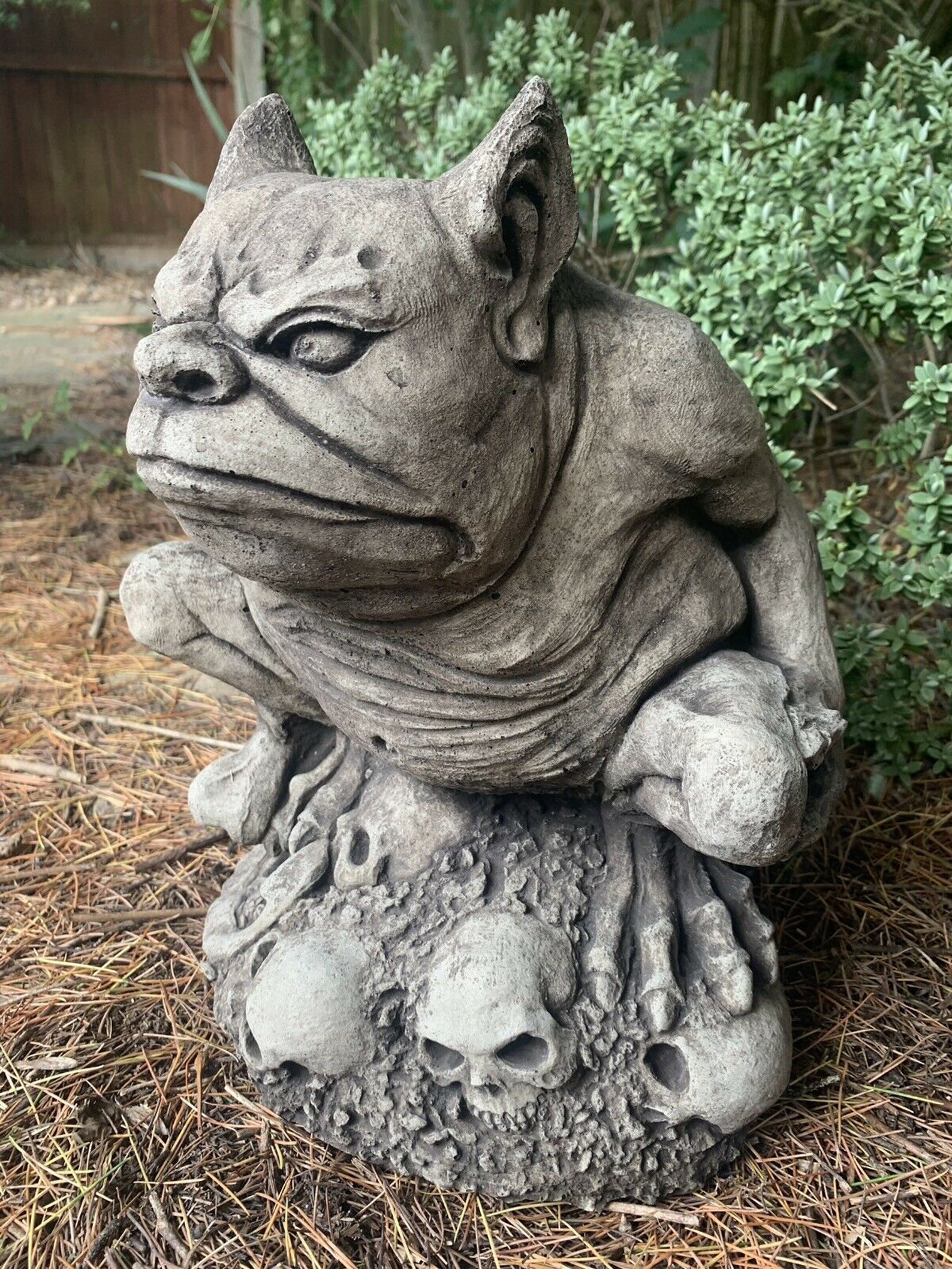 Stone Garden Gargoyle Sat On Skulls Gothic Large Ornament | Etsy
