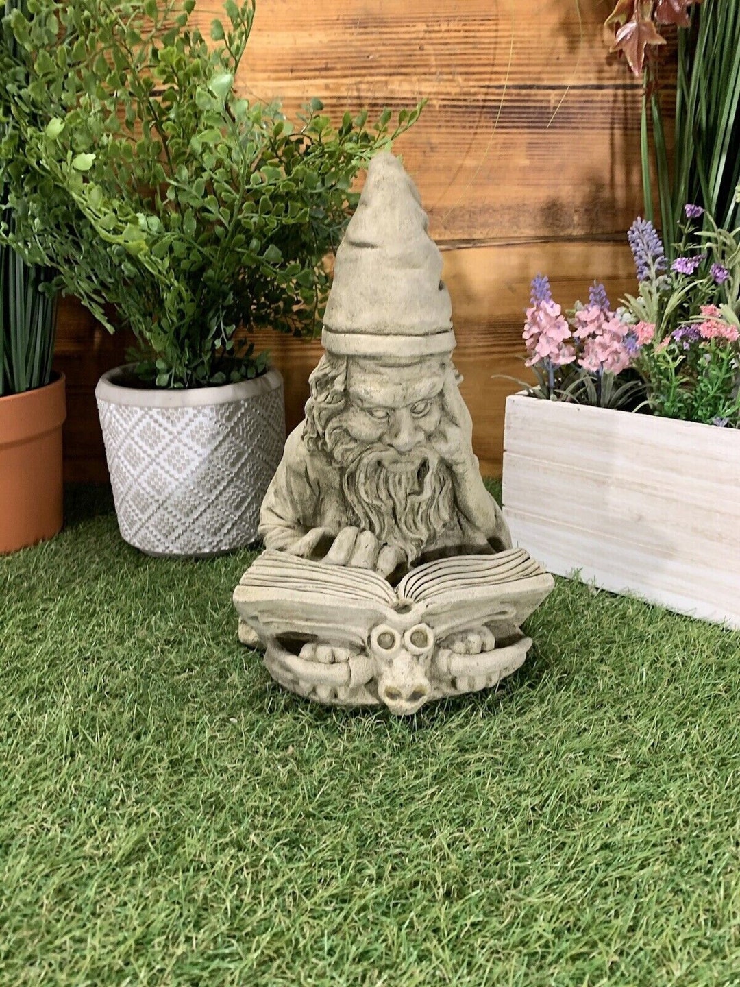 Stone Garden Tree Wizard Reading Book Hand Cast Statue Ornament - Etsy UK