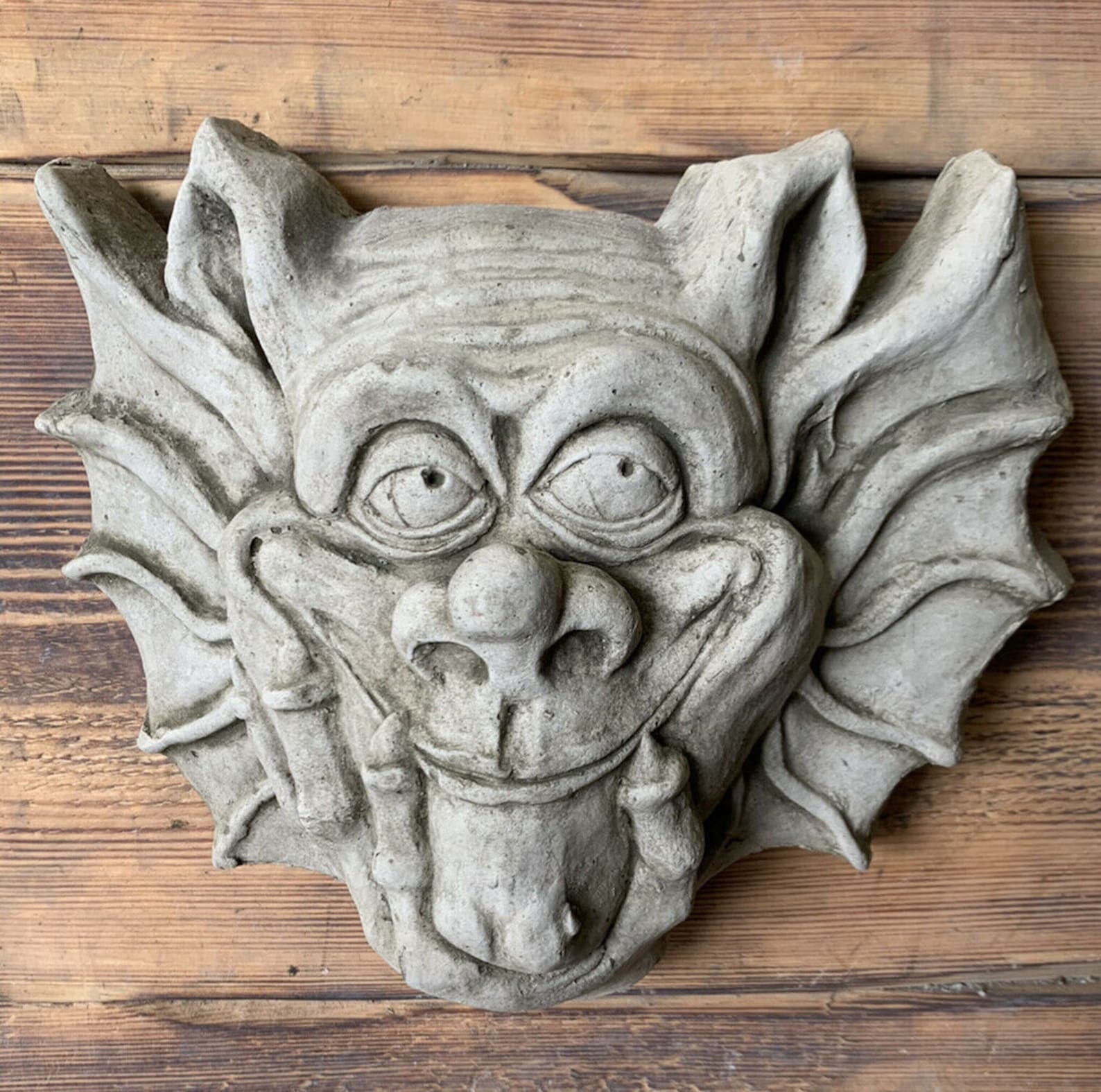 Stone Garden Large Gremlin Gargoyle Plain Happy Face Wall | Etsy