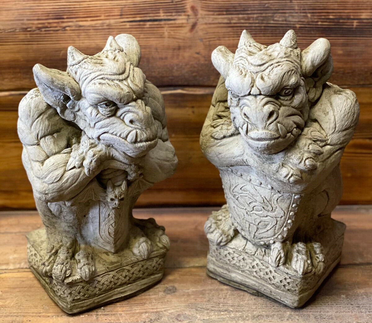Stone Garden Large Pair of Gargoyle Gremlin Pillar Cap Statue | Etsy