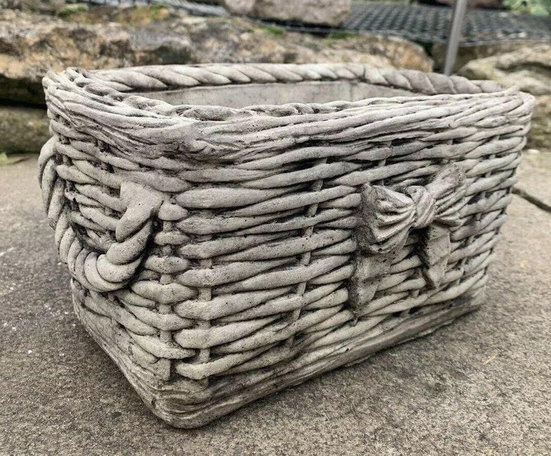 Stone Garden Wicker Basket Planter Plant Pot Ornament - Etsy