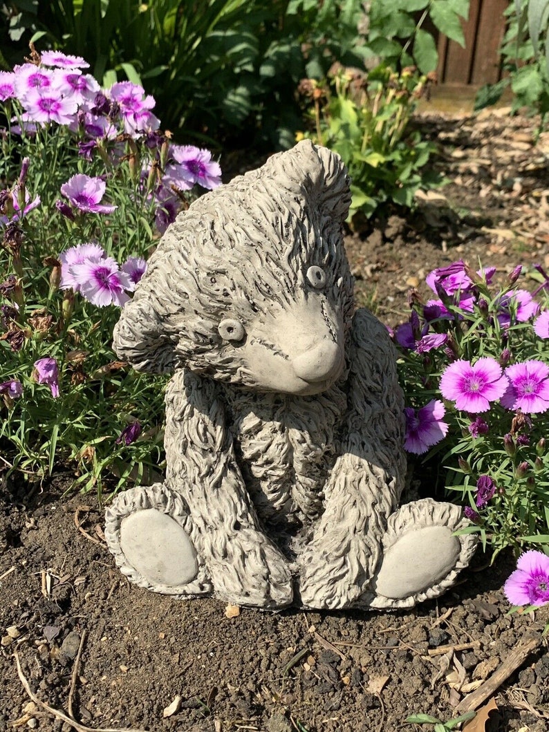 Stone Garden Cute Teddy Bear Detailed Concrete Garden Ornament - Etsy