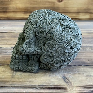 Stone Garden Full Rose Skull Gothic Human Head Ornament Statue - Etsy