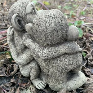 Stone Garden Kissing Monkey Love Statue Couple Holding Hands | Etsy