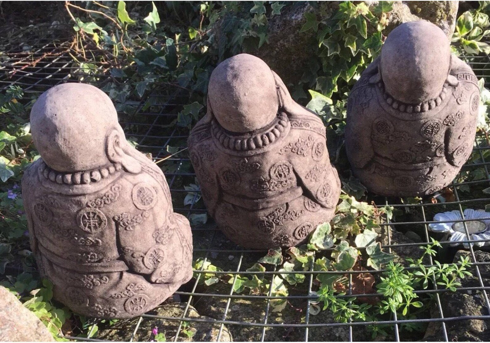 Stone Garden Set of 3 Happy Buddha Hear No Speak No See No | Etsy